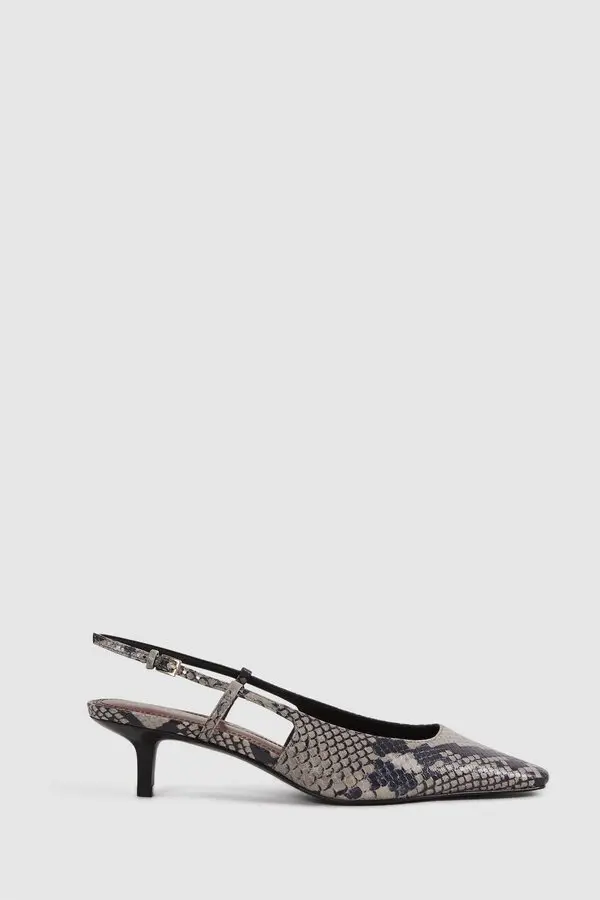 REISS Jade Snake Print Slingback Heels