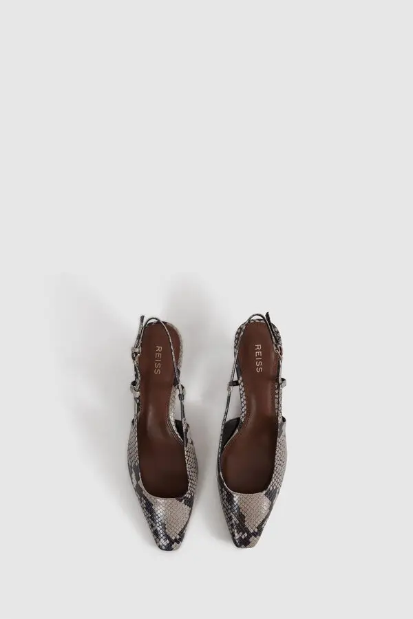 REISS Jade Snake Print Slingback Heels