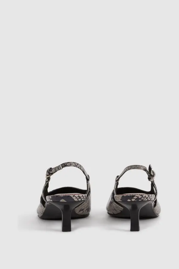 REISS Jade Snake Print Slingback Heels