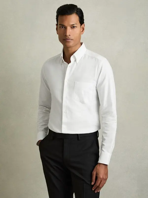 REISS Greenwich Soft Wash Button Down Oxford Shirt - White