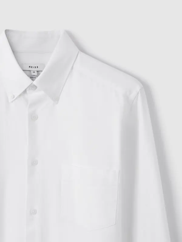 REISS Greenwich Soft Wash Button Down Oxford Shirt - White