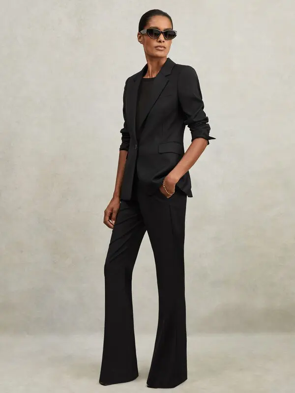 REISS Haisley Wool-blend Flared Trousers - Black