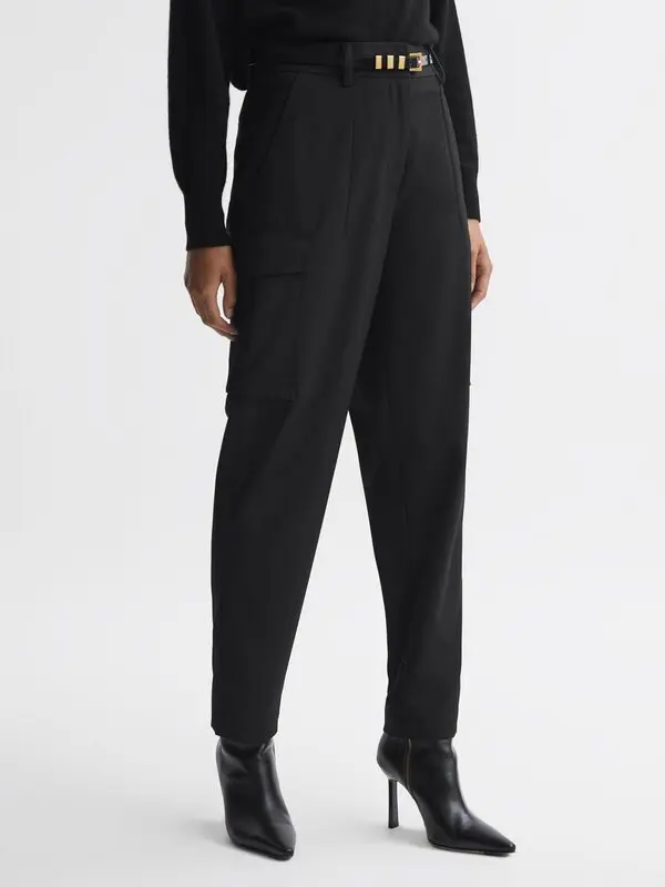 REISS Violet Mid-rise Cargo Trousers - Black