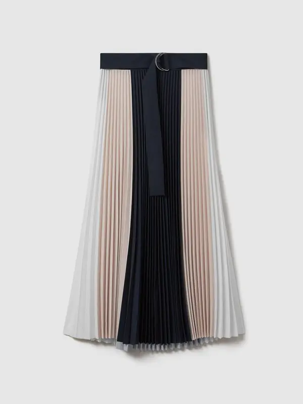 REISS Ava Colorblock Pleated Midi Skirt