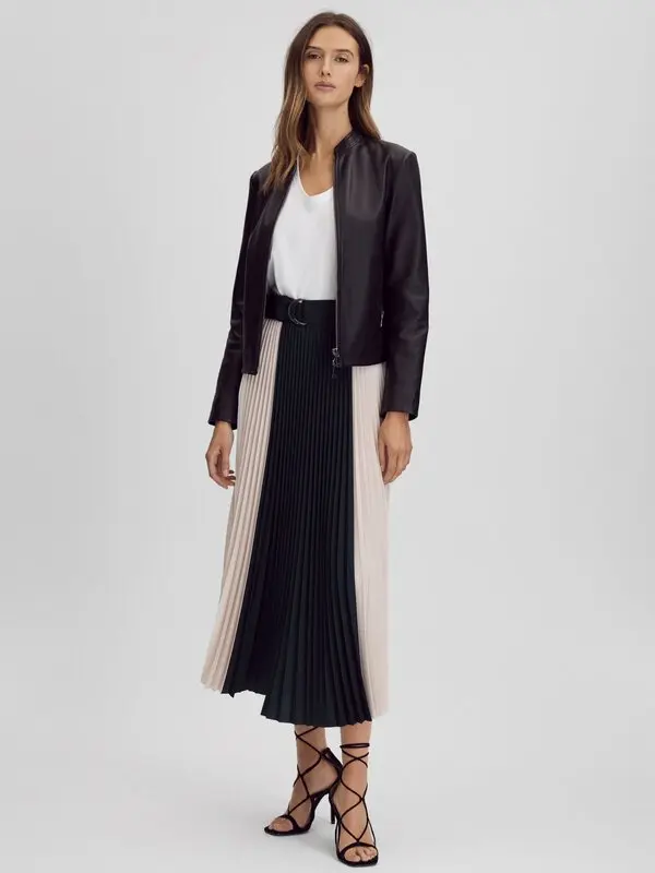 REISS Ava Colorblock Pleated Midi Skirt