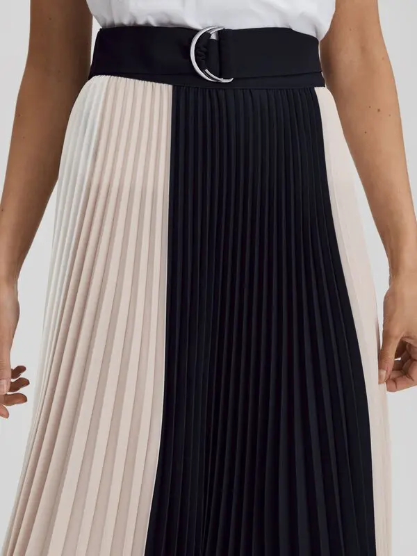 REISS Ava Colorblock Pleated Midi Skirt