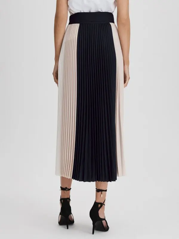 REISS Ava Colorblock Pleated Midi Skirt
