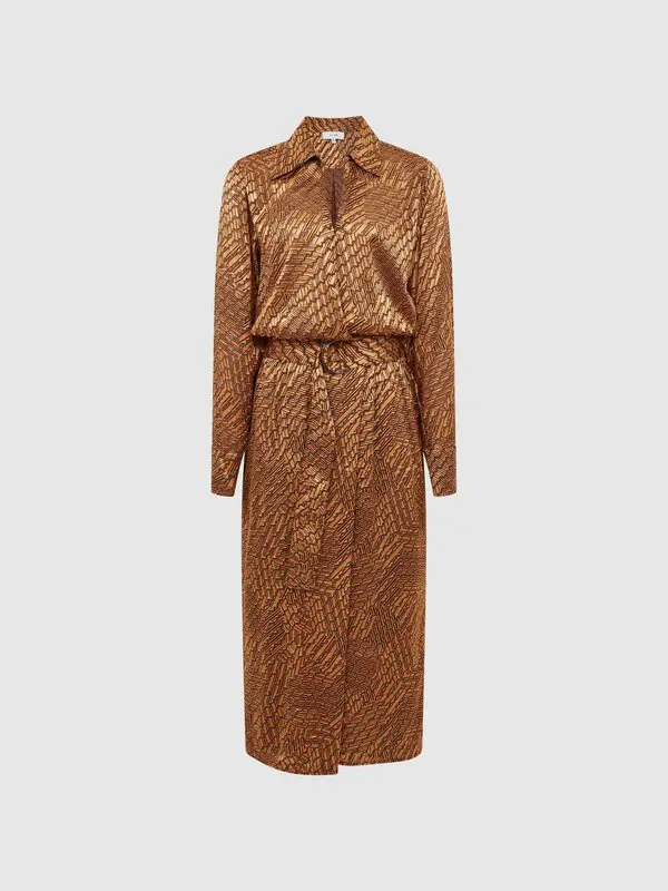 REISS Devoure Print Belted Midi Dress
