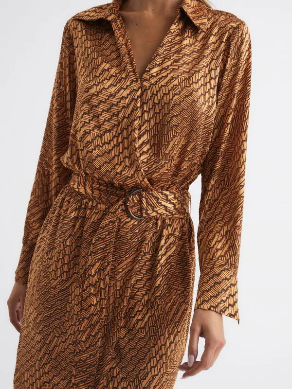 REISS Devoure Print Belted Midi Dress