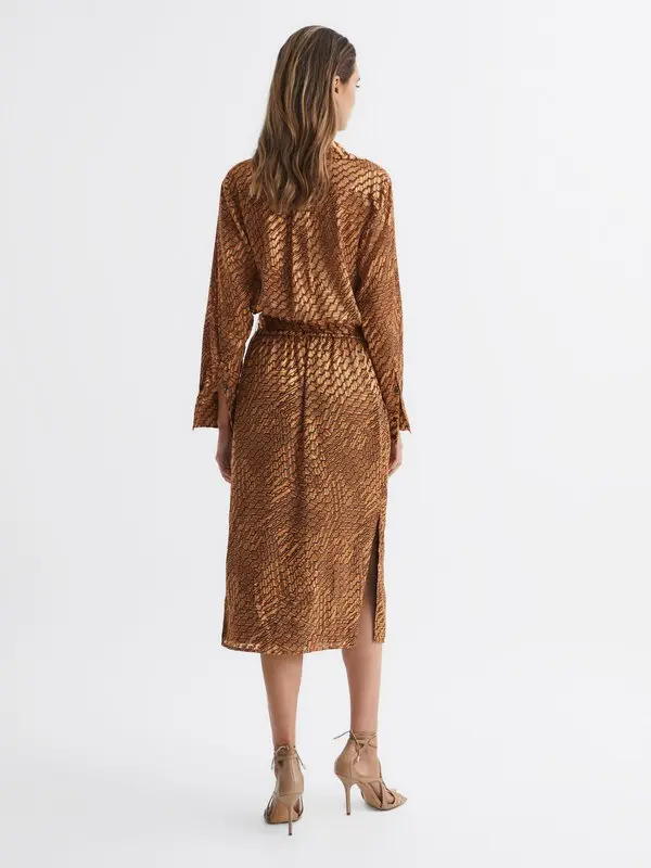 REISS Devoure Print Belted Midi Dress