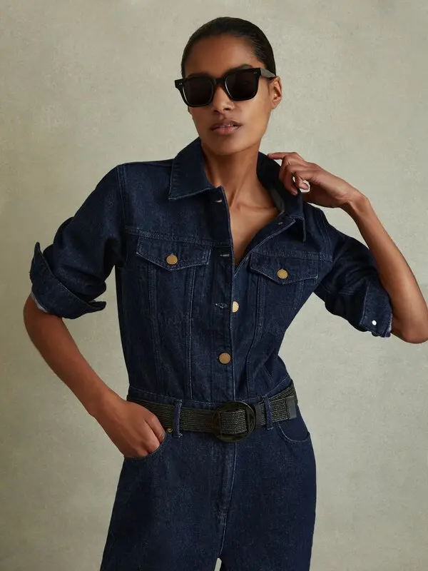 REISS Frankie Relaxed Denim Jumpsuit