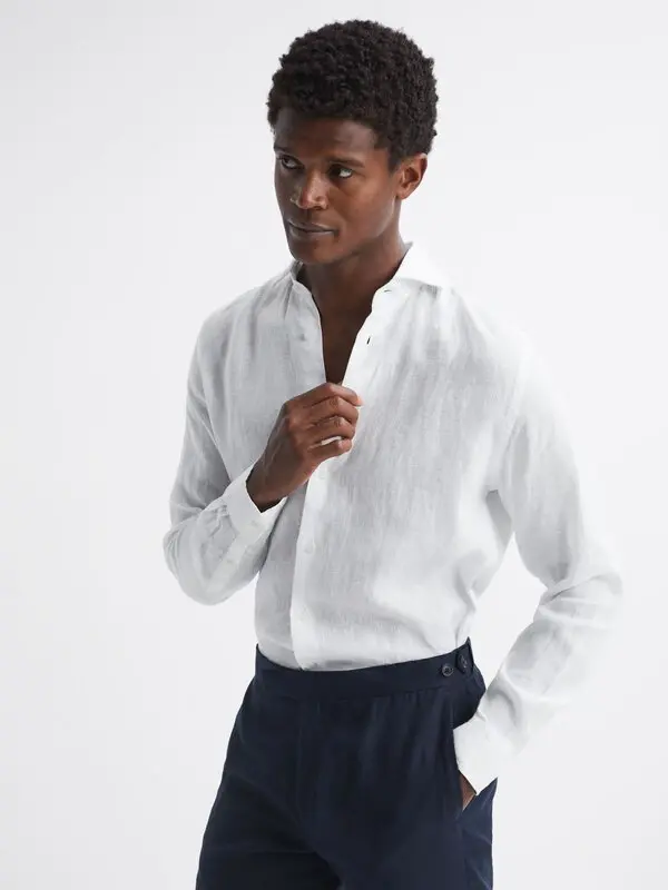 REISS Rex Linen Cutaway Collar Shirt