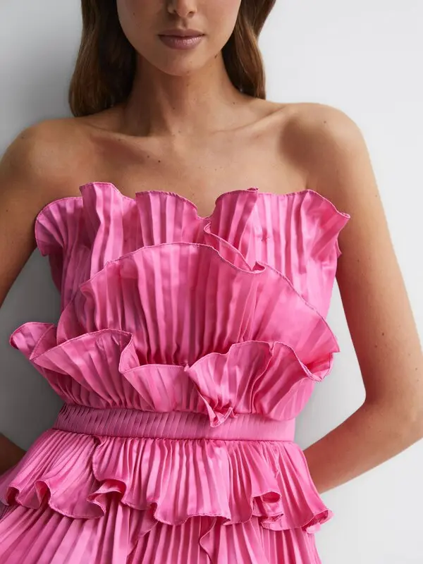 amur reed strapless mini dress AMUR Reed Pleated Shell Dress in Ivory