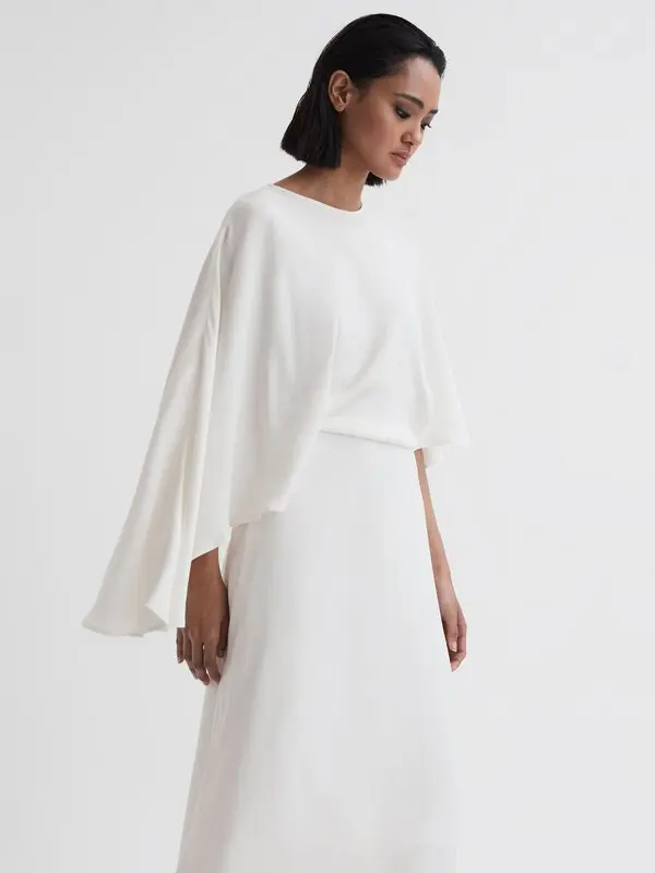 REISS Naomi Cape Sleeve Asymmetric Maxi Dress