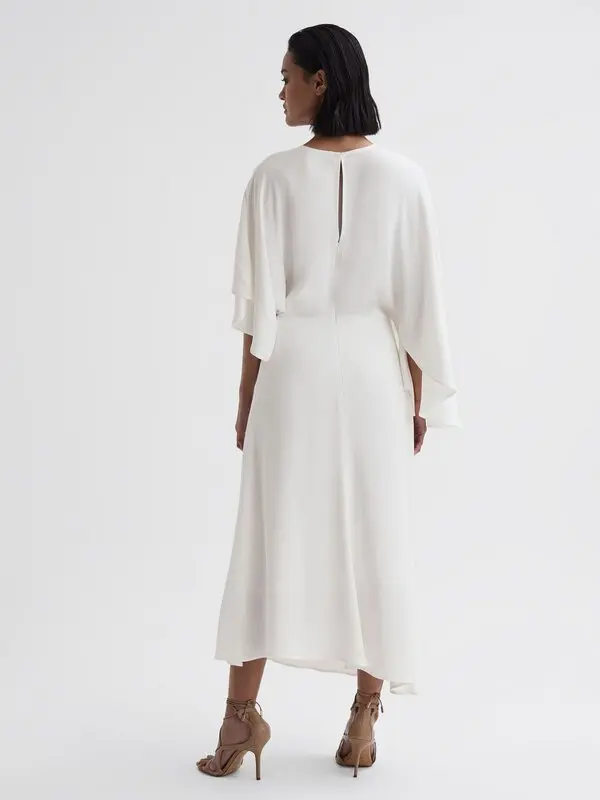 REISS Naomi Cape Sleeve Asymmetric Maxi Dress