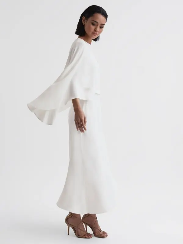 REISS Naomi Cape Sleeve Asymmetric Maxi Dress