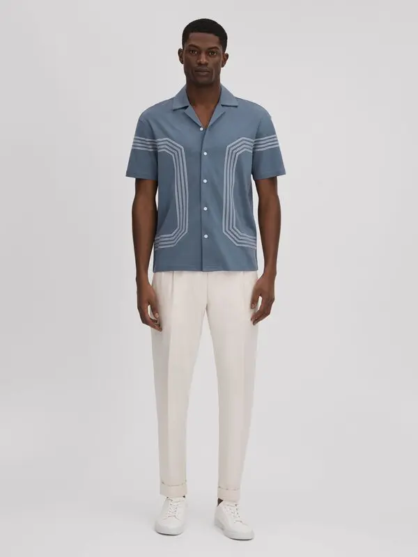REISS Arlington Mercerised Cotton Embroidered Cuban Collar Shirt