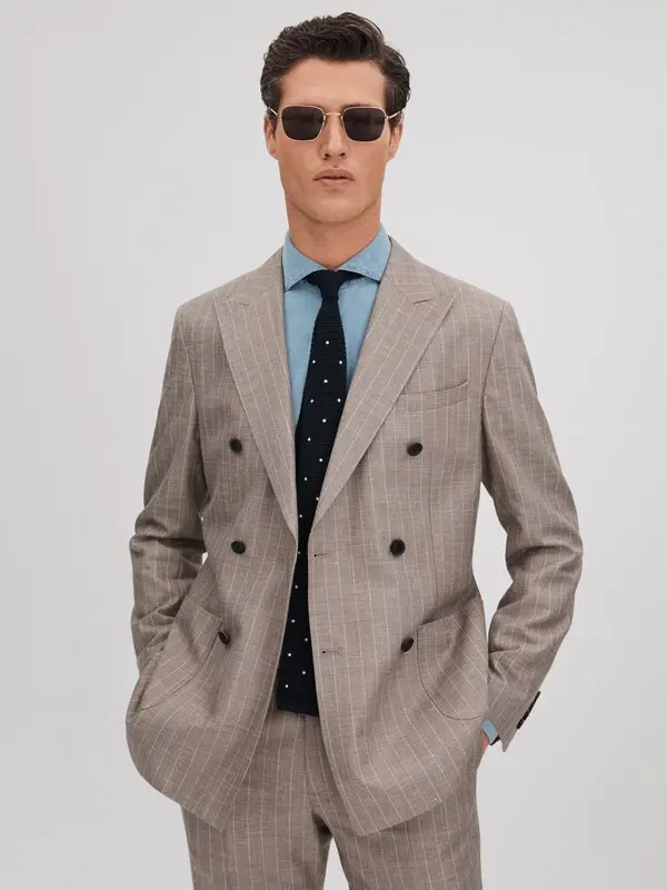 REISS Epsom Slim-fit Wool-silk-linen Double-breasted Blazer