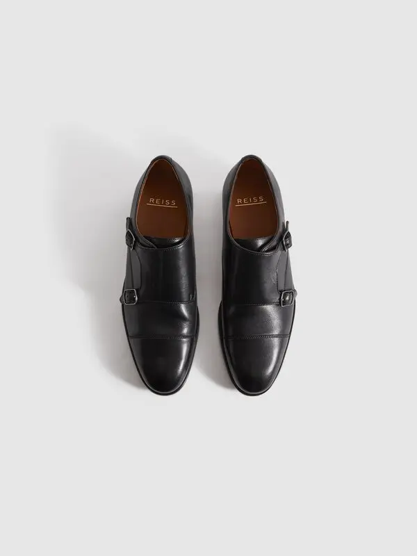 REISS Amalfi Leather Double Monk Strap Shoes