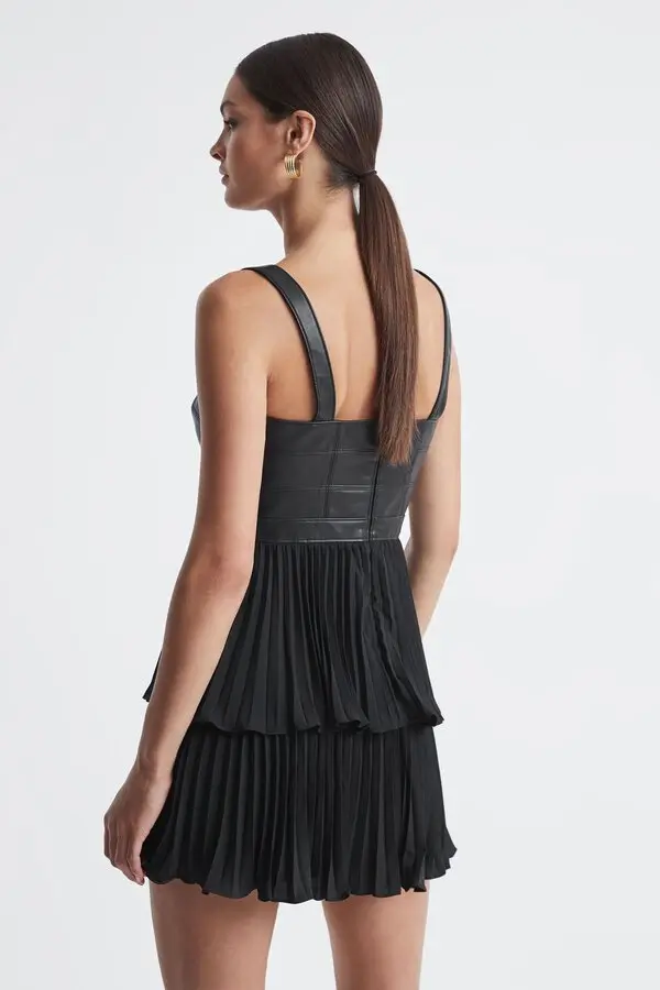 Amur Faux Leather Tiered Mini Dress In Black - 58% Off | Editorialist
