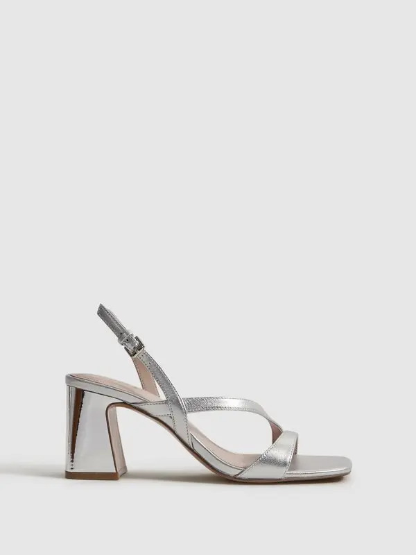 REISS Alice Strappy Leather Heeled Sandals - Silver