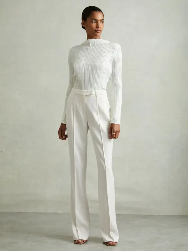REISS Millie Petite Flared Suit Trousers - Cream