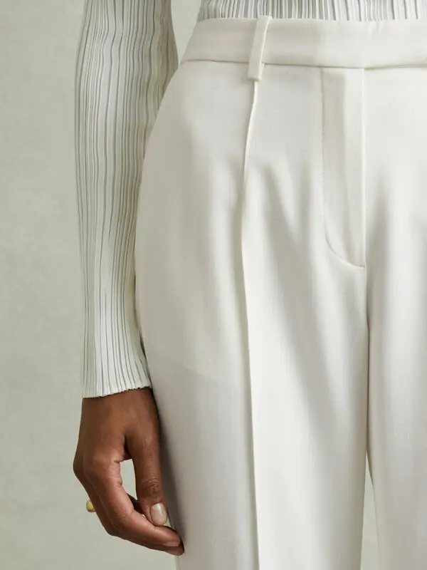 REISS Millie Petite Flared Suit Trousers - Cream