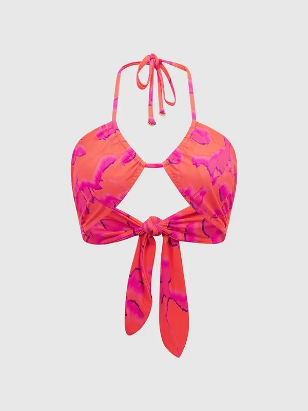 REISS Printed Bandeau Bikini Top