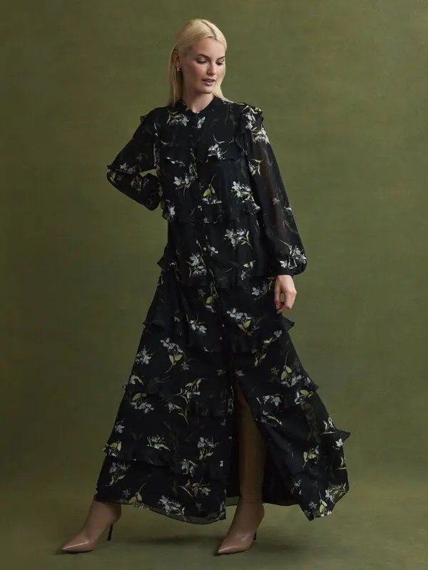 florere maxi dress Florere Floral Tiered Maxi Dress In Black - 80% Off