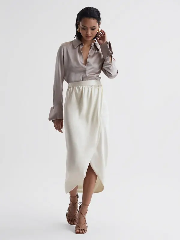 REISS Tyra Silk High-low Wrap Skirt