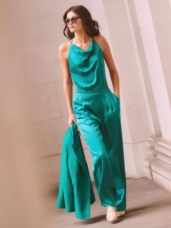 REISS Malia Cowl Neck Jumpsuit - Green