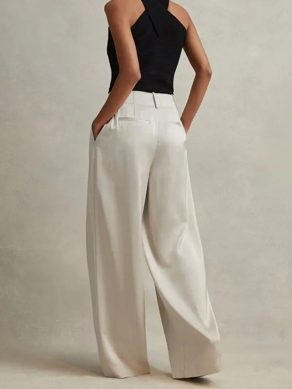 REISS Isla Satin Trousers - Champagne