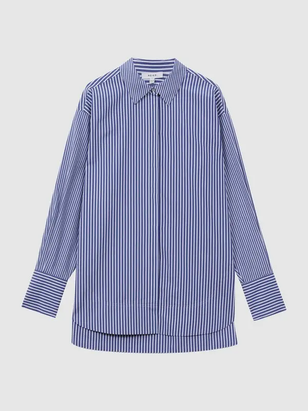 REISS Danica Oversized Striped Cotton Shirt
