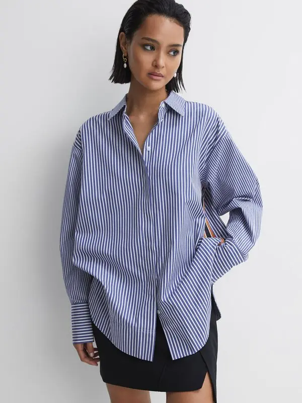 REISS Danica Oversized Striped Cotton Shirt