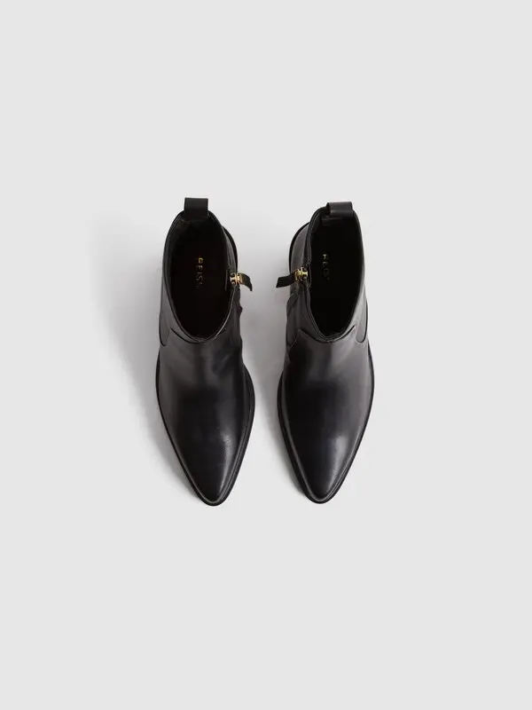 REISS Sienna Leather Heeled Western Boots