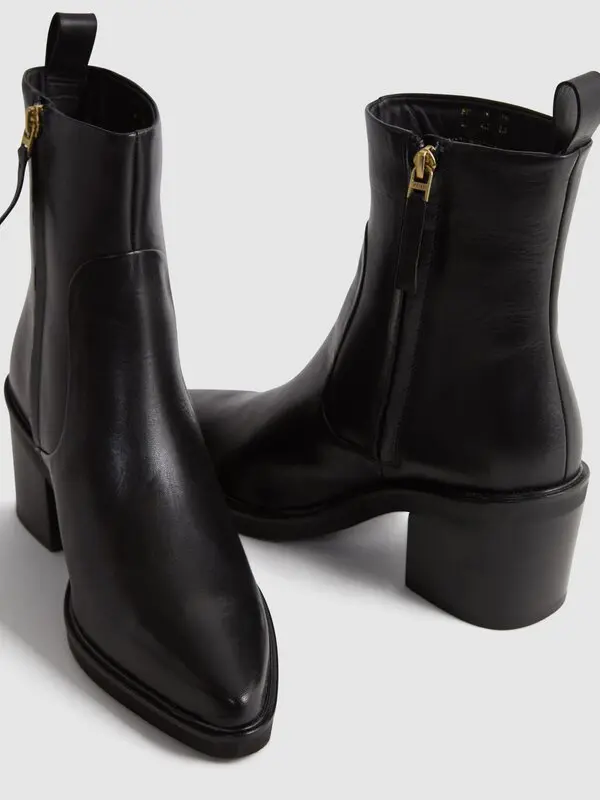 REISS Sienna Leather Heeled Western Boots