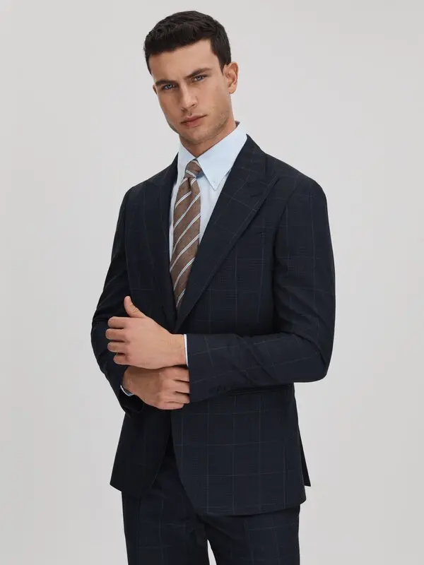 REISS Klink Wool Check Single Breasted Slim Fit Blazer