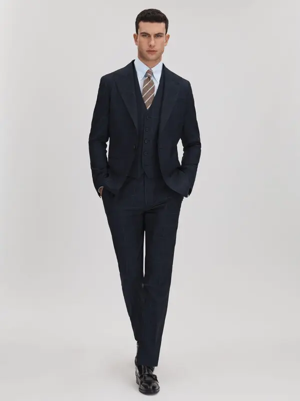 REISS Klink Wool Check Single Breasted Slim Fit Blazer