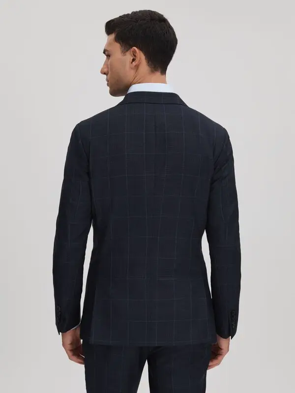 REISS Klink Wool Check Single Breasted Slim Fit Blazer