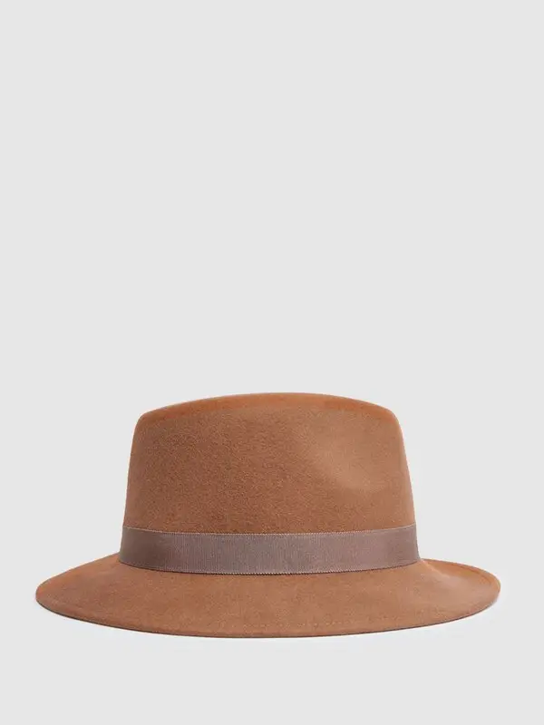 REISS Ally Wool Fedora Hat - Beige