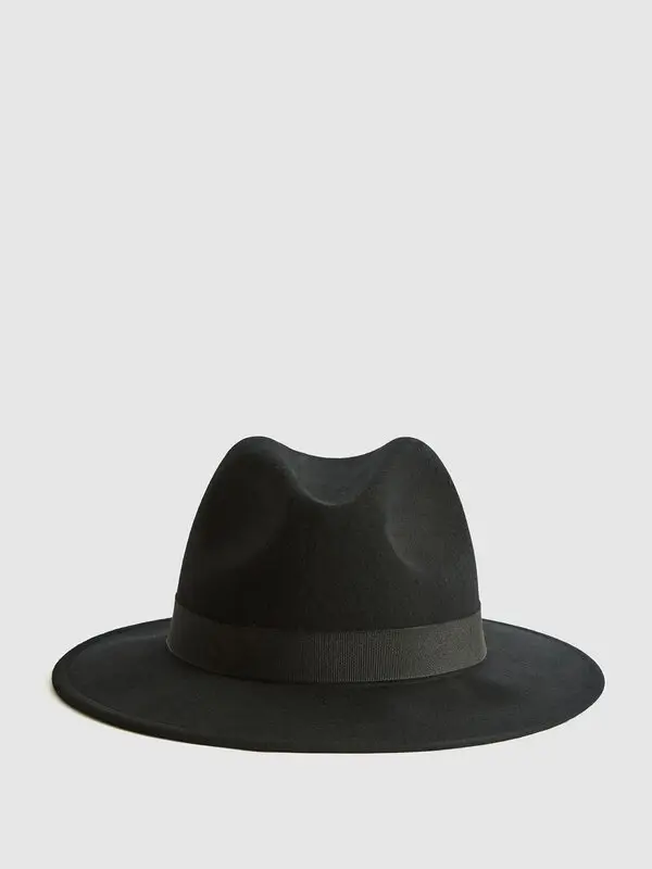 REISS Ally Wool Fedora Hat - Black