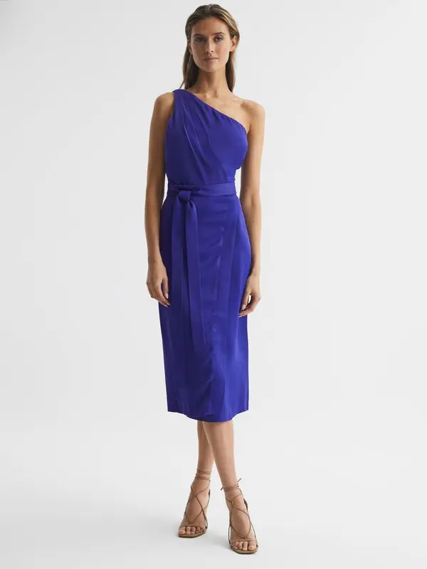REISS Flora Off-the-shoulder Satin Midi Dress