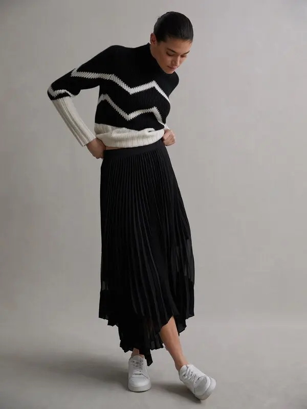 REISS Dina Pleated Asymmetric Midi Skirt