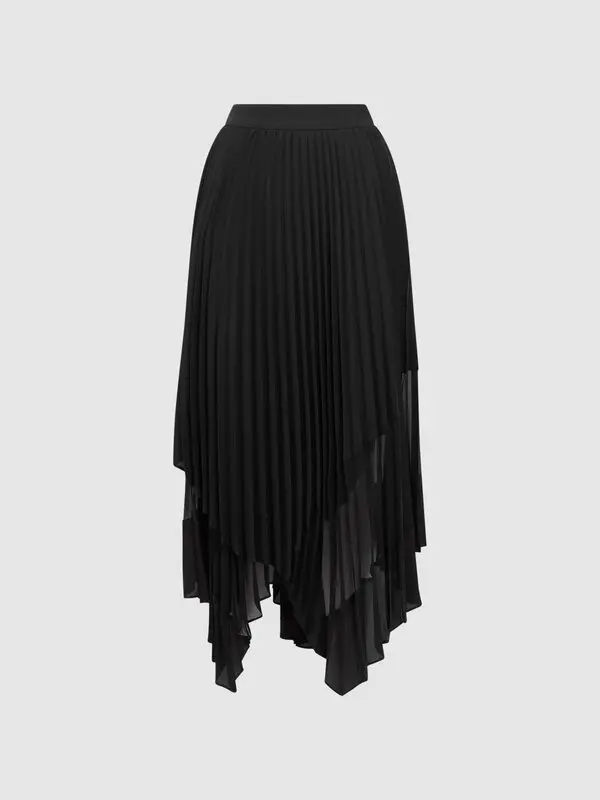 REISS Dina Pleated Asymmetric Midi Skirt