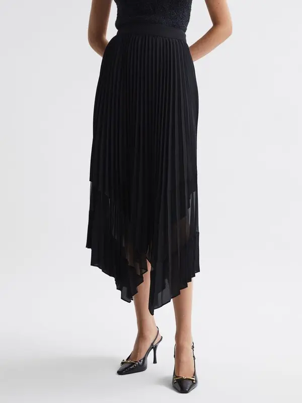 REISS Dina Pleated Asymmetric Midi Skirt