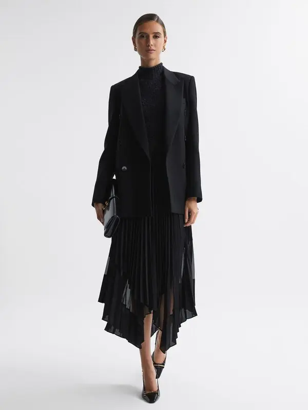 REISS Dina Pleated Asymmetric Midi Skirt
