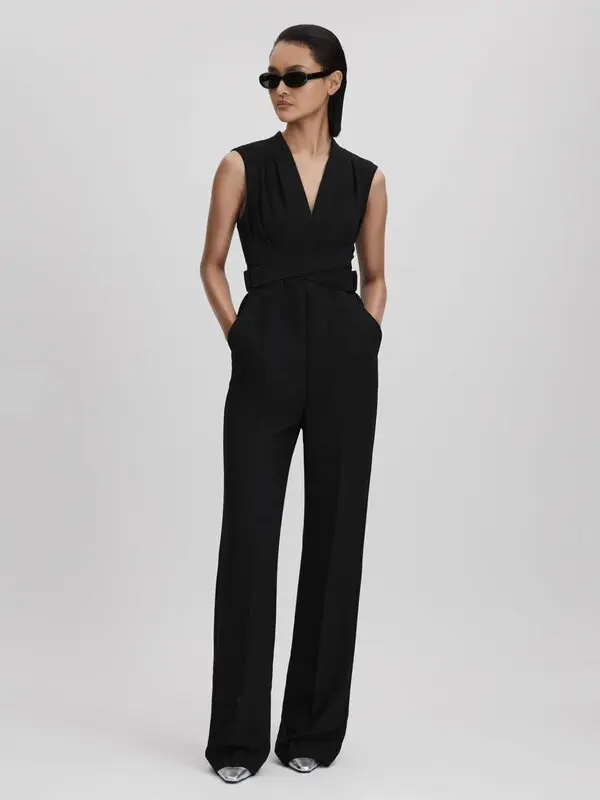 REISS Riyo Fitted Belt Strap Jumpsuit - Black