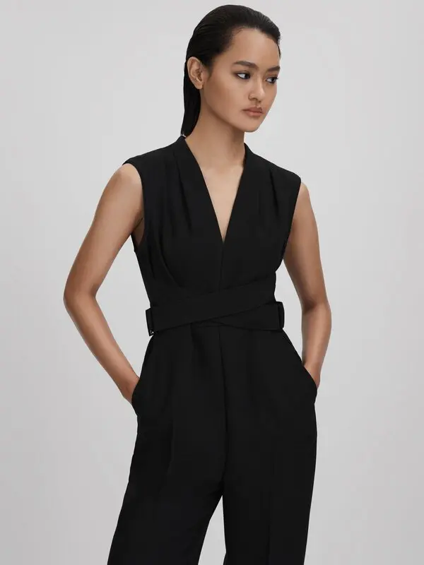 REISS Riyo Fitted Belt Strap Jumpsuit