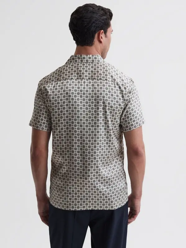 REISS Pedro Printed Cuban Collar Shirt - Grey