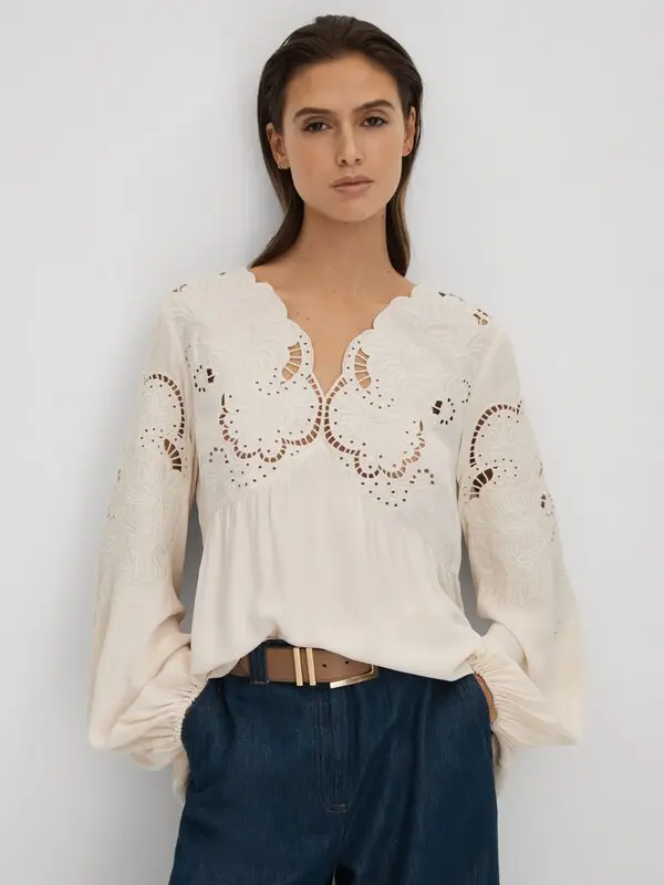 REISS Noa Lace Cut-out Blouse